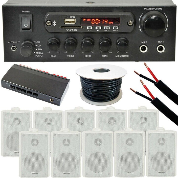 Loops 5 Zone Outdoor Bluetooth System 10x Weatherproof White Speaker ...