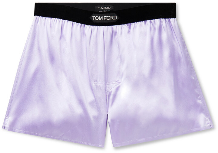 Tom Ford Velvet-Trimmed Stretch-Silk Satin Boxer Shorts - ShopStyle