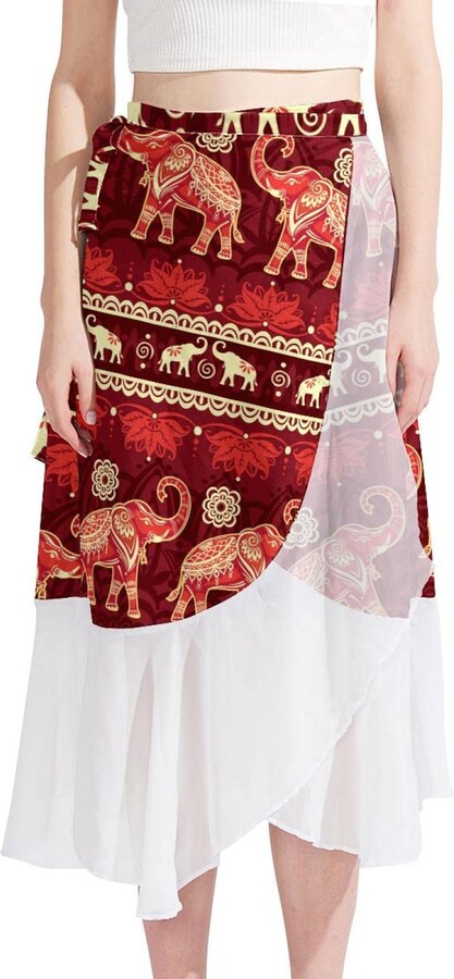 DragonBtu Women Chiffon Beach Sarong Pareo Wrap Elephant Red Indian ...