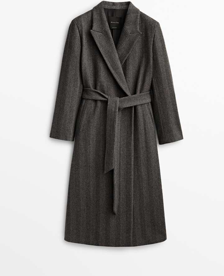 Massimo Dutti Herringbone Wool Blend Robe Coat - ShopStyle