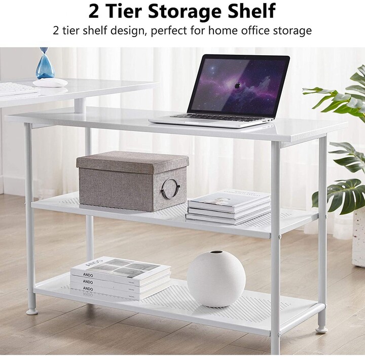 yuzhou L-shaped 360° Rotating Computer Desk with Open Storage Shelves ...