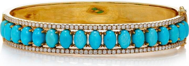 Maison Tjoeng Pacific Moons 18K Yellow Gold Diamond, Turquoise Bangle ...