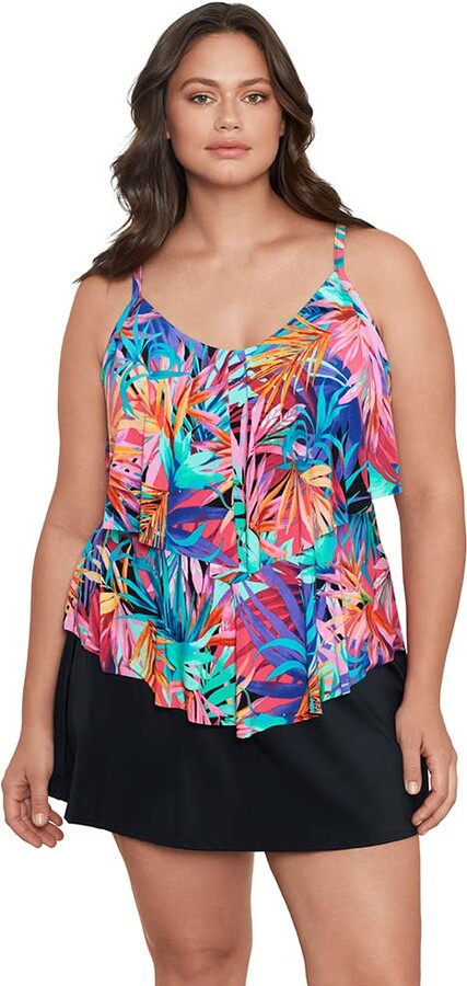 Trimshaper Women's Plus Size Swimwear Layered Jungle Ronnie Soft Cup ...