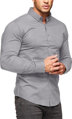URRU Men's Muscle Dress Shirts Slim Fit Stretch Long Sleeve Casual Button Down Shirts - ShopStyle
