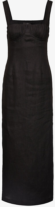 Sir. ir Womens Black Bettina ide-split Linen Midi Dress - ShopStyle
