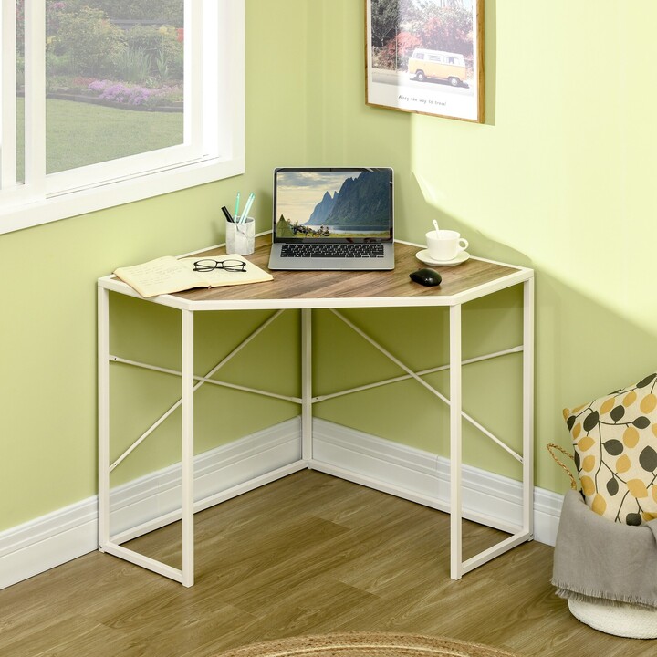 HOMCOM Corner Computer Desk with Steel Frame for Small Spaces, Writing ...