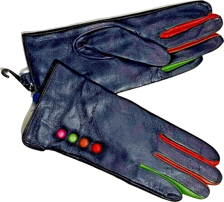 style and glamour Leather Gloves Gage Gauntlet Soft Coloured Button ...
