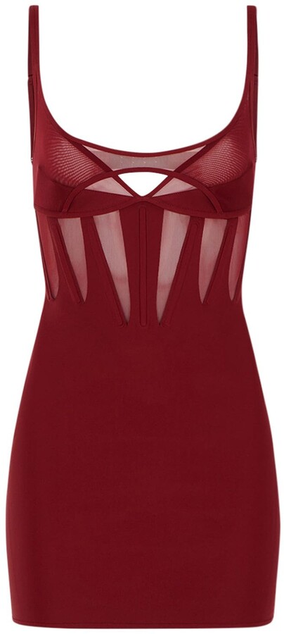 Thierry Mugler Techno jersey corset mesh mini dress - ShopStyle