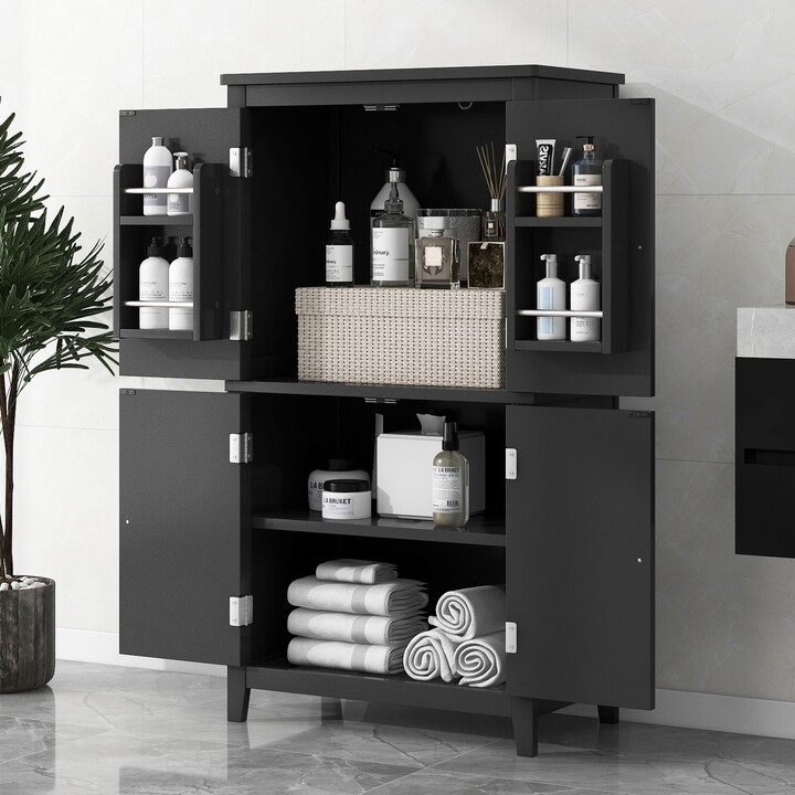 LELATTRADE Freestanding Black Floor Cabinet Bathroom Storage Cabinet ...