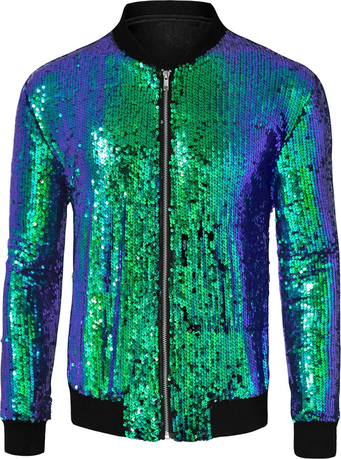 Lars Amadeus Men's Varsity Jacket Halloween Party Disco Shiny Sparkly ...