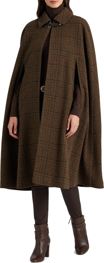 Lauren Ralph Lauren Plaid Wool Blend Cape Coat - ShopStyle
