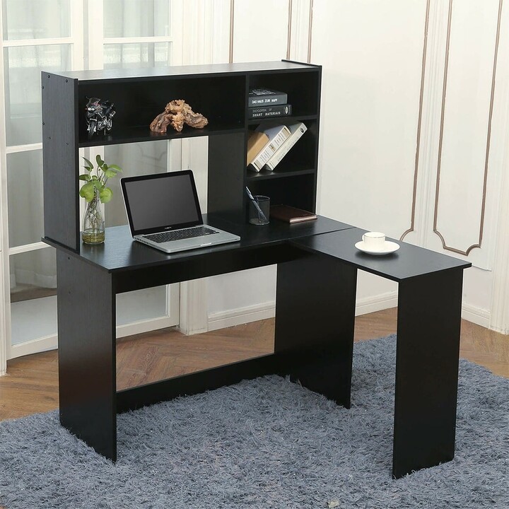 Snake River Décor L-Shaped Modern Wood Computer Desk with Hutch Black ...