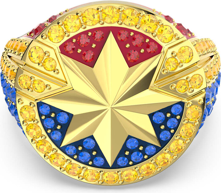 Swarovski Marvel Captain Marvel ring, Multicolored, Gold-tone plated ...