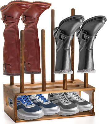 Ophelia & Co. Wood Boot Rack Organizer, 4 Pairs Freestanding Wooden ...