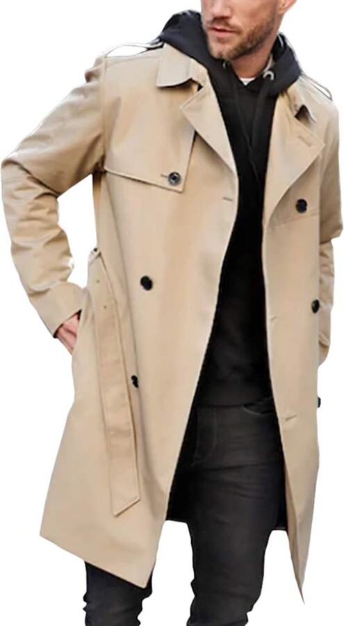 Runcati Men's Coat Double Breasted Trench Coat Long Lapel Business ...
