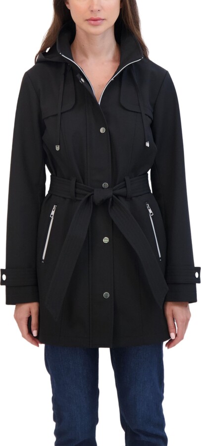 Sebby Collection Women's Belted Zip Front Soft Shell Trench Coat With ...