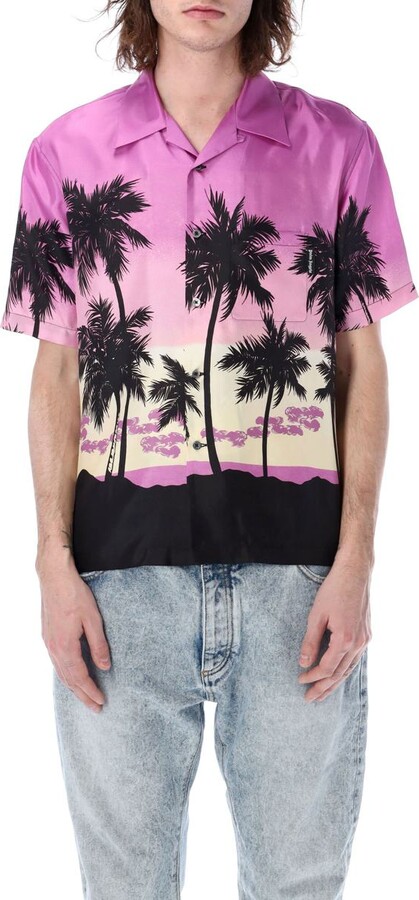 Palm Angels Pink sunset bowling shirt - ShopStyle
