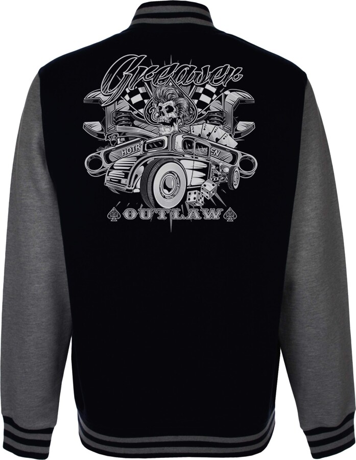 Velocitee Speed Shop Mens Varsity Jacket Greaser Hotrod Outlaw ...