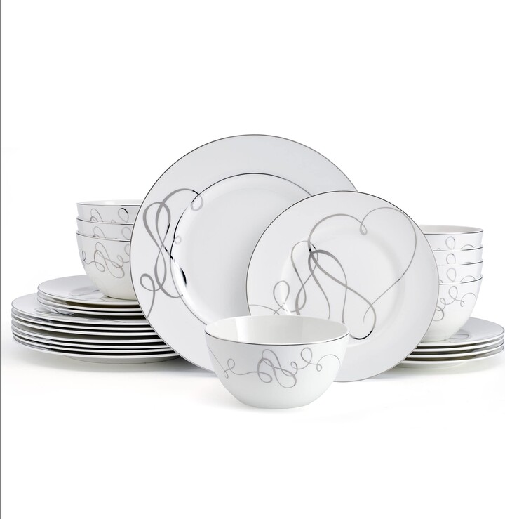 Mikasa Love Story Platinum Banded 24 Piece Dinnerware Set, Service for ...