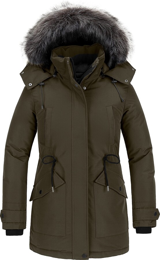 CHIN·MOON Women's Winter Down Coat Warm Thicken Parka Faux Fur Hooded ...