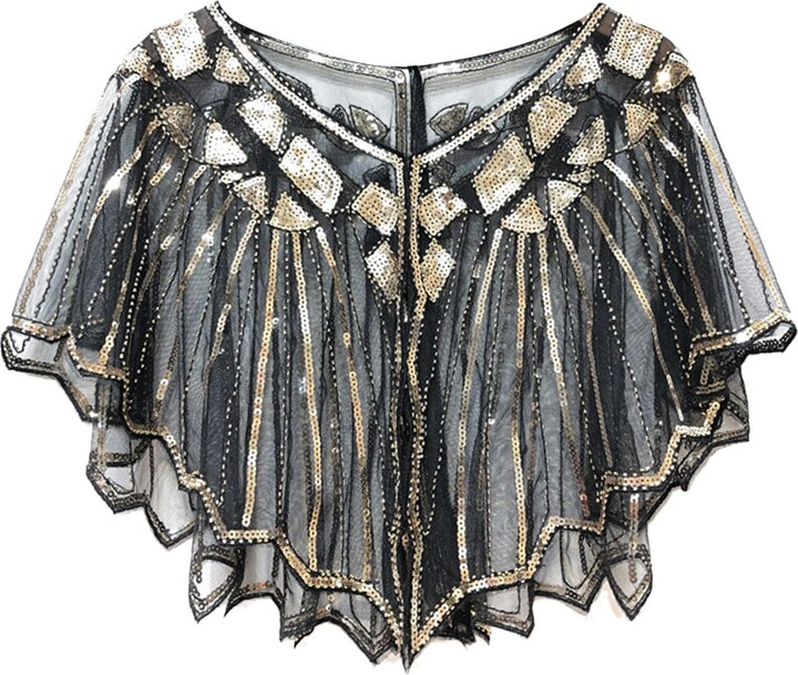 Generic Women's 1920s Great Gatsby Flapper Cape Shawl - Gold Pearl Cape ...