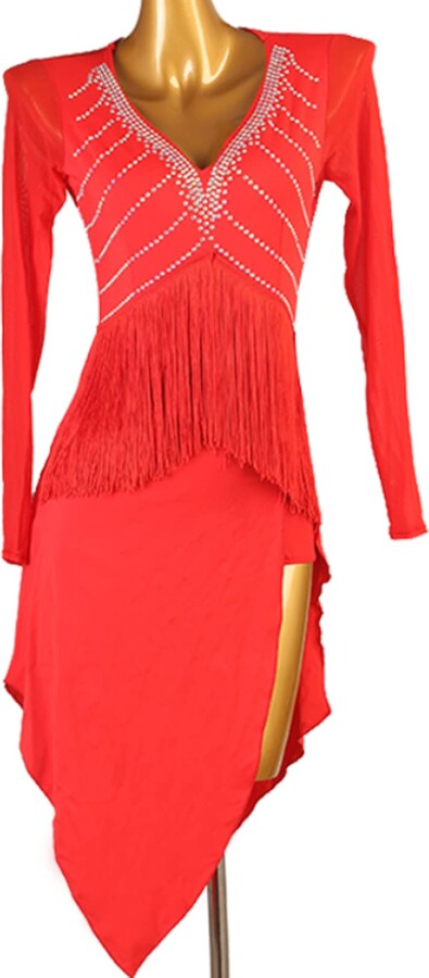 YDHTIZ Latin Dress Tango Cha Cha Competition Costumes for Women Tassel Ballroom Waltz Dance ...
