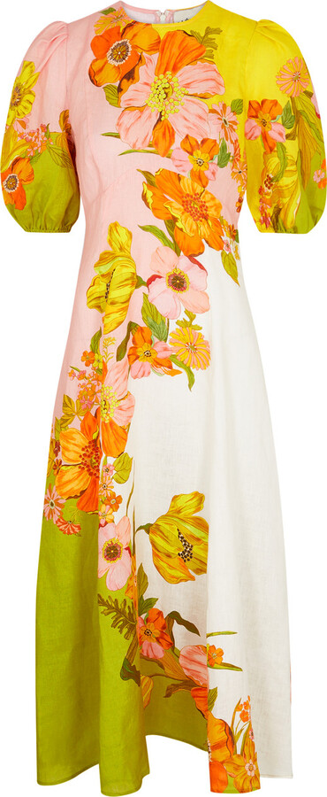 ALÉMAIS Alemais Silas Floral-print Linen Midi Dress - ShopStyle