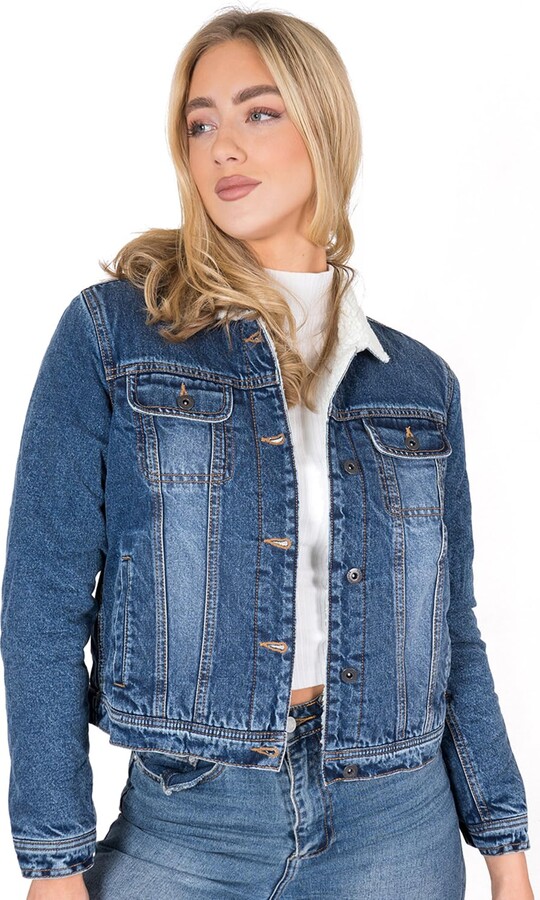 NOROZE Women’s Sherpa Lined Denim Jacket | Ladies Jeans Borg Trucker ...
