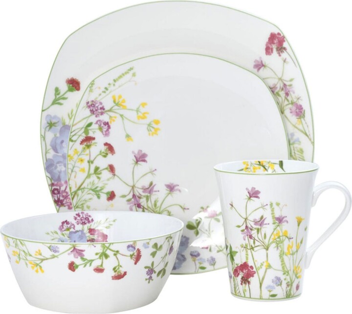 Mikasa Wildflower Garden Square 16 Piece Dinnerware Set, Service for 4 ...