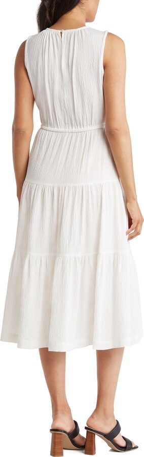 Calvin Klein Tie Waist Tiered Midi Dress - ShopStyle