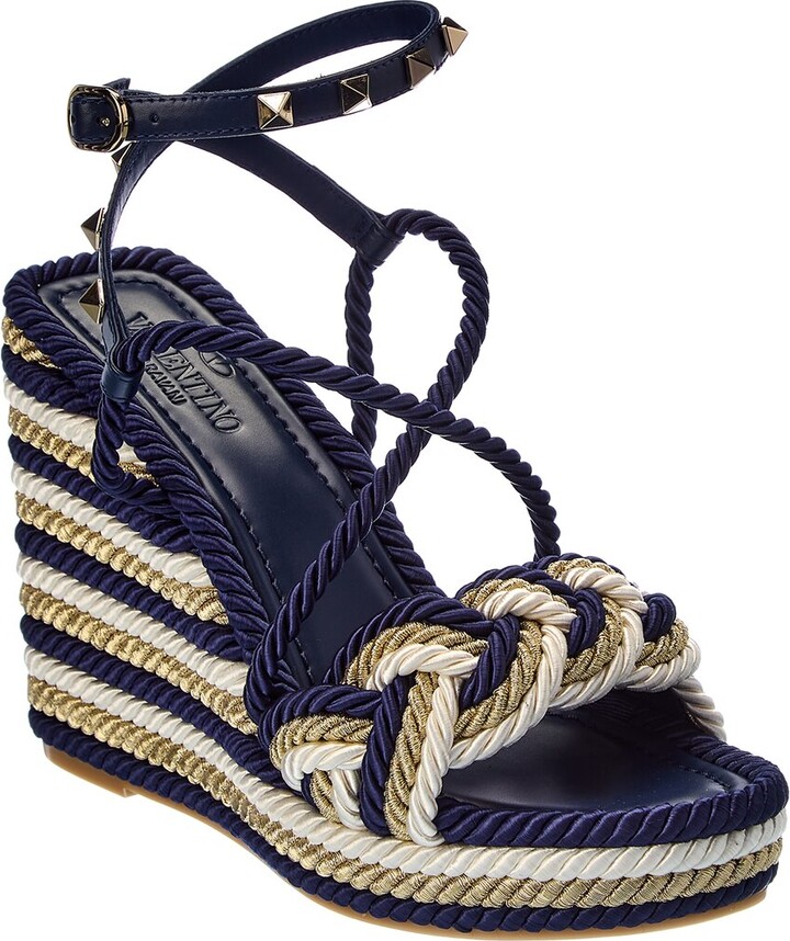 Valentino Rockstud 120 Leather & Rope Wedge Sandal - ShopStyle