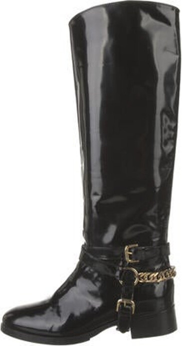 Alexander McQueen Patent Leather Chain-Link Accents Riding Boots ...