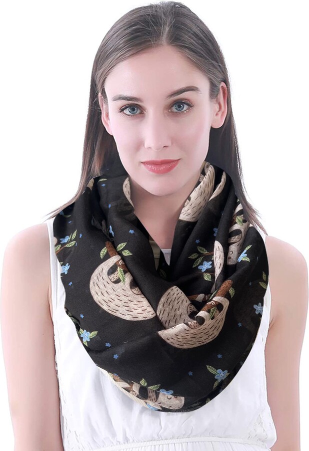 Lina & Lily Sloth Animal Print Women's Infinity Scarf Snood Lightweight ...