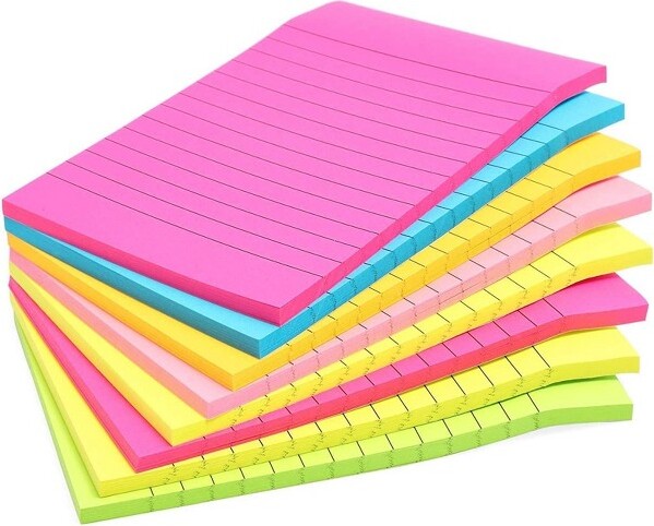 Paper Junkie 8 Pads 100 Sheets Neon Colored Lined Paper Sticky Notes ...