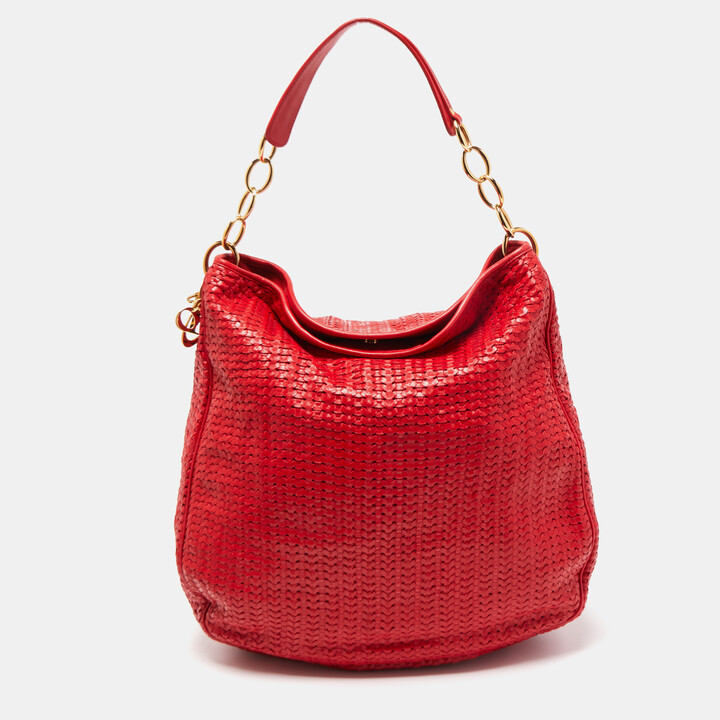 Christian Dior Red Woven Leather Lady Hobo - ShopStyle