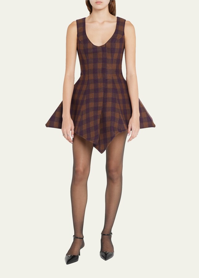 PUPPETS AND PUPPETS Plaid Diamond-Hem Mini Dress - ShopStyle