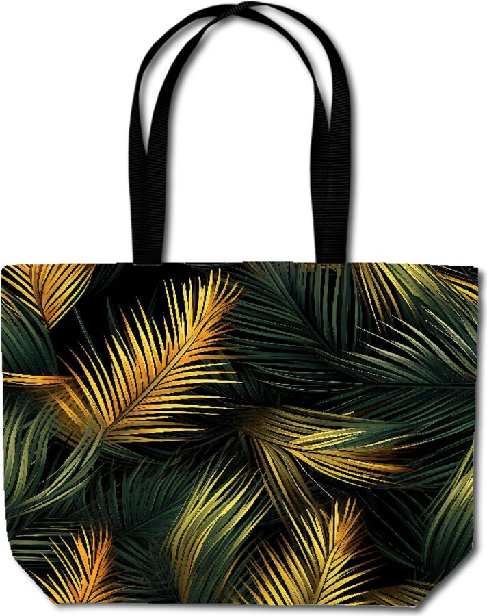 Warren Reed - Designer Golden Palm Leaves Beach Shopper Tote Bag ...