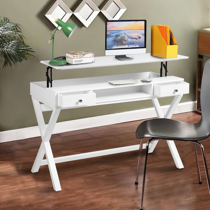 CYEX Computer Lift Desk with 2 Drawer Storage and Lift Table Top ...