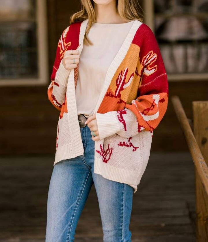 Style U Makena Cactus Cardigan In Sunset Colored - ShopStyle