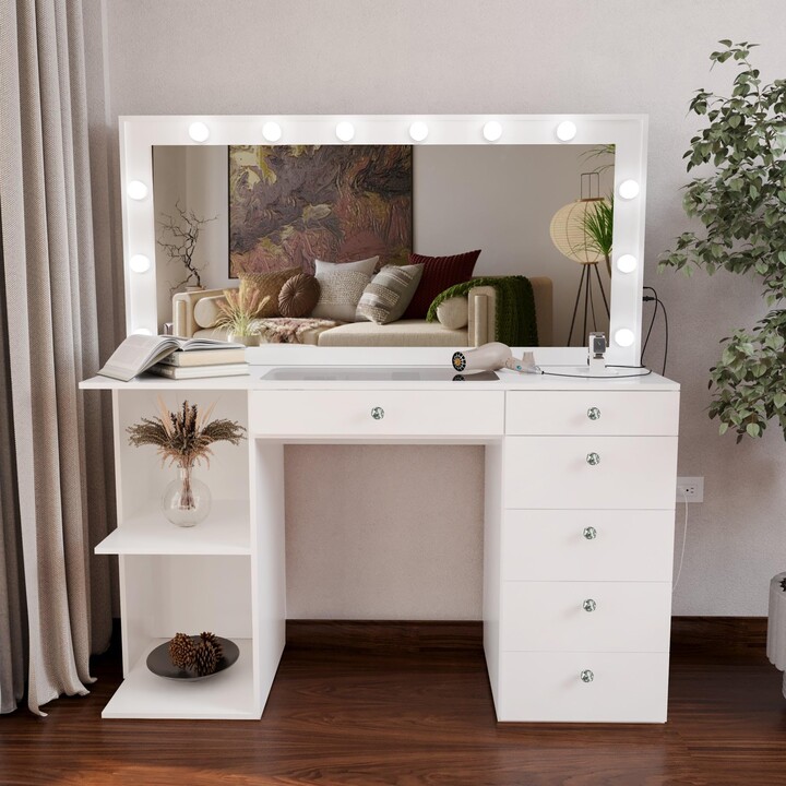 Boahaus Louise Extra Large Makeup Vanity Desk with Light Built-in ...