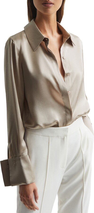 Reiss Haley Silk Button-Up Shirt - ShopStyle Tops