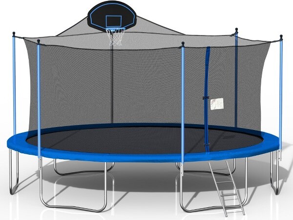 Whisen 16 ft. Double-sided Cover Trampoline with Basketball Hoop ...