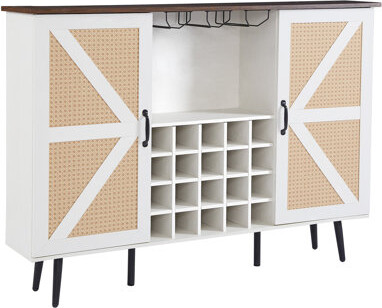 One Allium Way Faux Rattan Barn Door Wine Cabinet With Wine Rack And ...