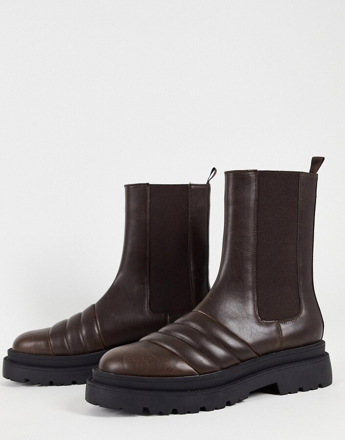 ASOS DESIGN stacked sole padded chelsea boot in brown faux leather ...