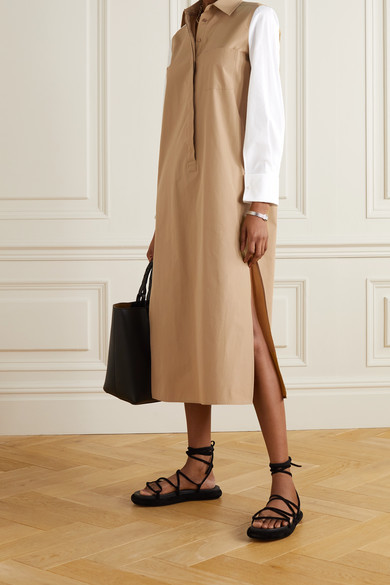 Max Mara Two-tone Cotton-poplin Midi Shirt Dress - Camel - ShopStyle