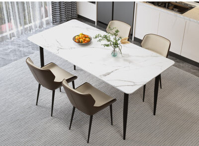Ivy Bronx Jinal Marble Dining Table, Rectangular 55" Marble Kitchen ...