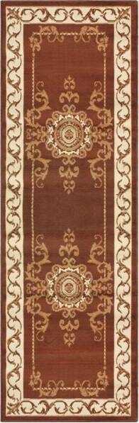 Traditional Medallion Floral Scroll Border Indoor Runner or Area Rug, 2 ...