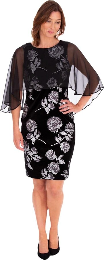 Klass Women's Chiffon Layer Printed Velvet Dress with Round Neckline ...