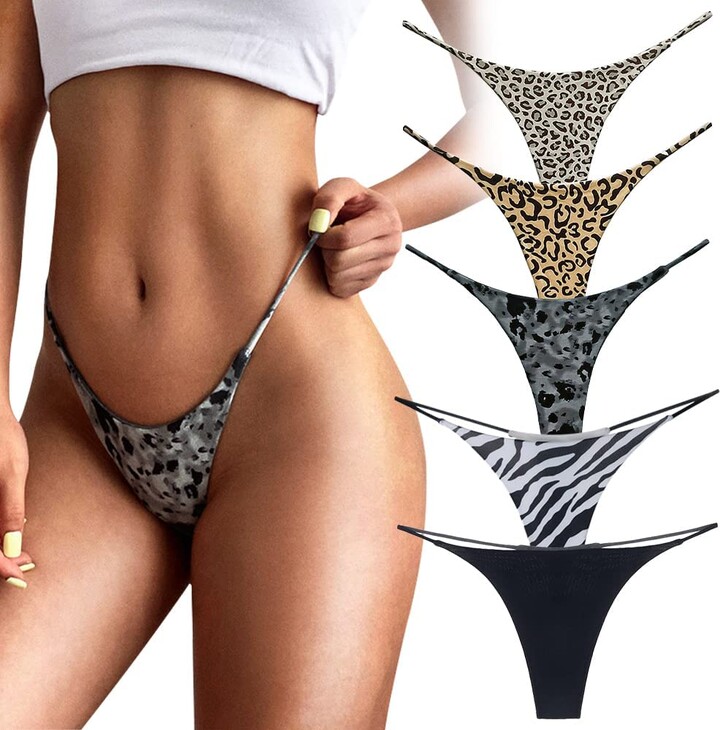 Pholeey Sexy Underwear For Women Thong Low Rise G String Panties 5 Pack
