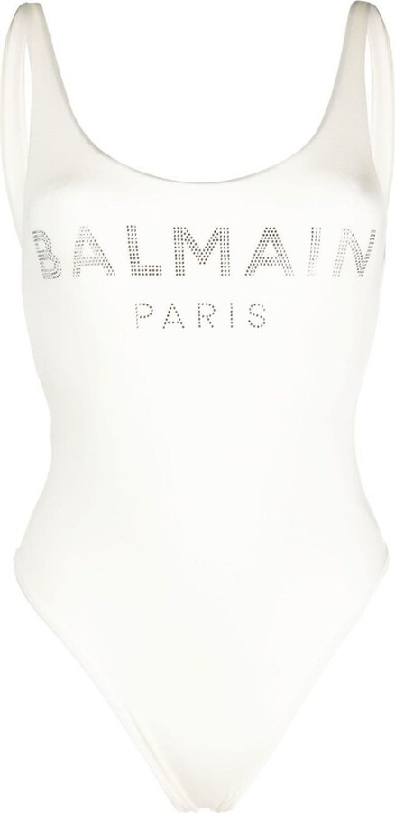 Balmain Rhinestone-Logo Swimsuit - ShopStyle